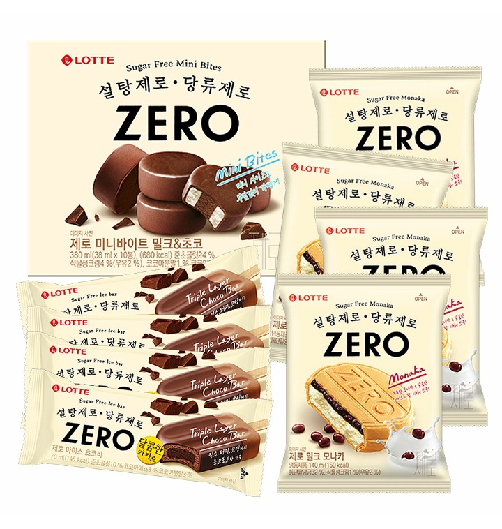 롯데 제로 아이스크림 3종 9개 롯데 제로 아이스 초코바 롯데 제로 밀크 모나카 아이스크림 롯데 제로 미니바 티몬