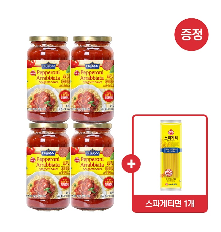 [터키 스파게티면 1개 증정] 오뚜기 프레스코 스파게티소스 페퍼로니아라비아따 600g 4개 264865 티몬