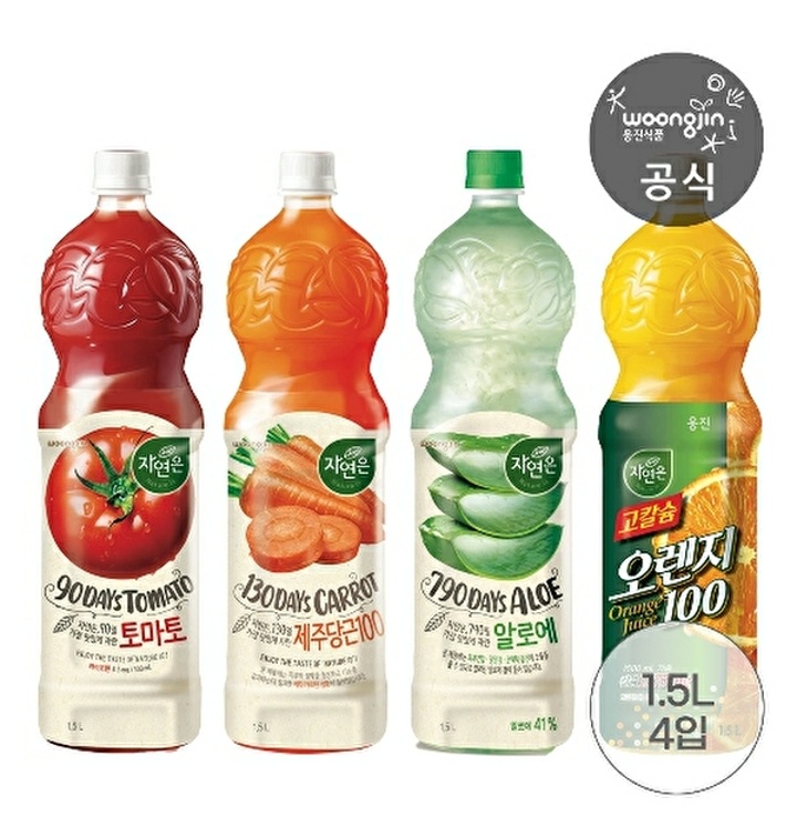 [웅진식품]웅진식품 자연은 주스 1 5l 4펫 오렌지 망고 토마토 알로에 사과 티몬